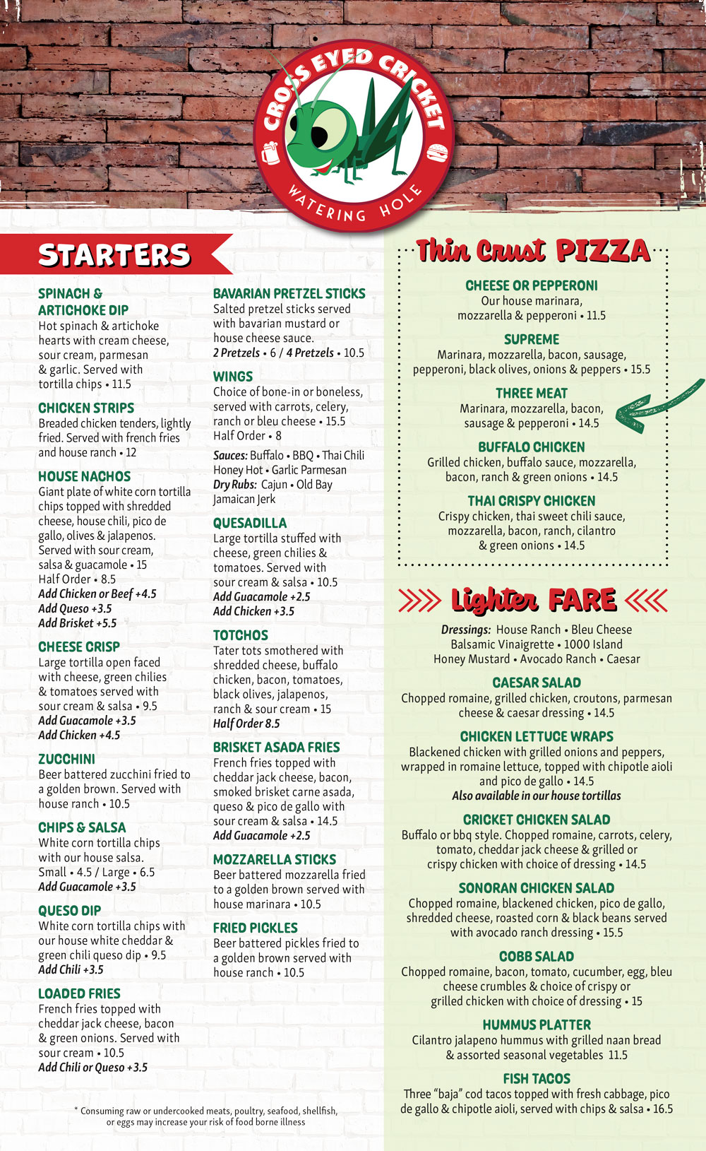 Our Menu | Cross Eyed Cricket Peoria